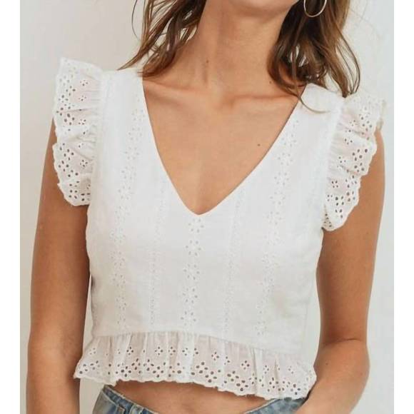 Paper Crane | Tops | New Paper Crane Ruffle Eyelet Crop Top In White ...